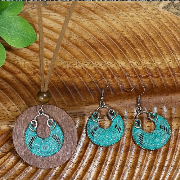 Jewelry | 933 3pc Distressed Geometric Double Layer Necklace Matching ...